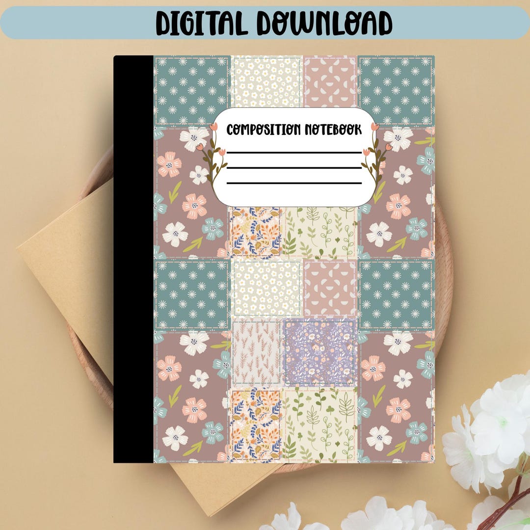 Boho Floral Patchwork Notebook Cover: Printable PNG SVG (6.9x10 Inches ...