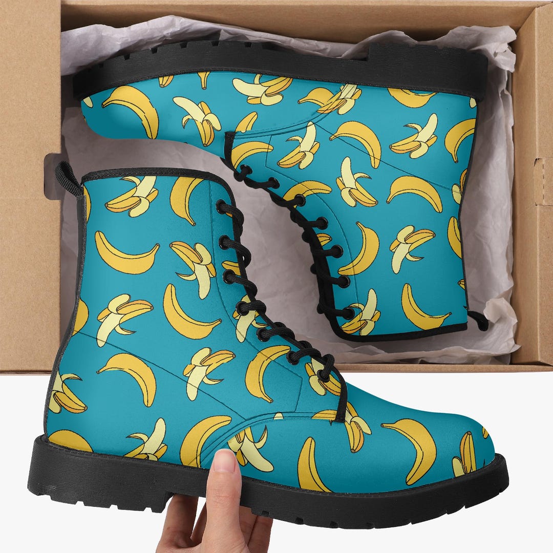 Funny Bananas Leather Combat Boots| Goth Boots| Motorcycle Boots| Eco ...