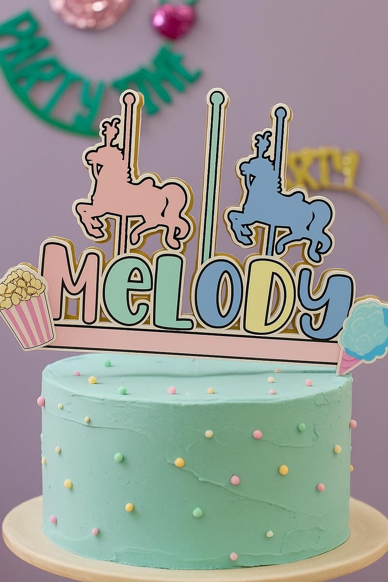 Personalized Carousel Cake Topper: 3D Pastel Circus Decoration - Etsy