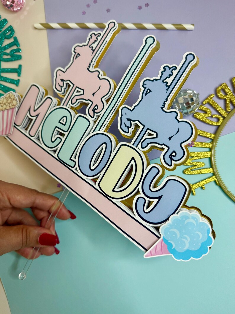 Personalized Carousel Cake Topper: 3D Pastel Circus Decoration - Etsy