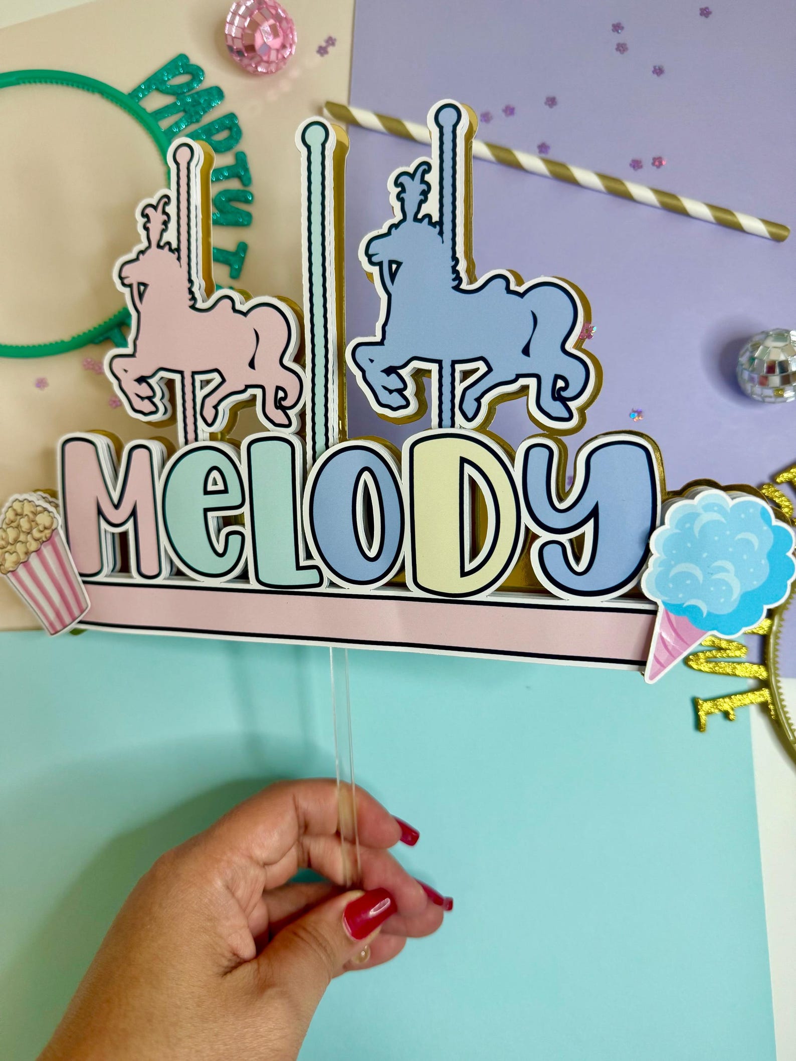 Personalized Carousel Cake Topper: 3D Pastel Circus Decoration - Etsy