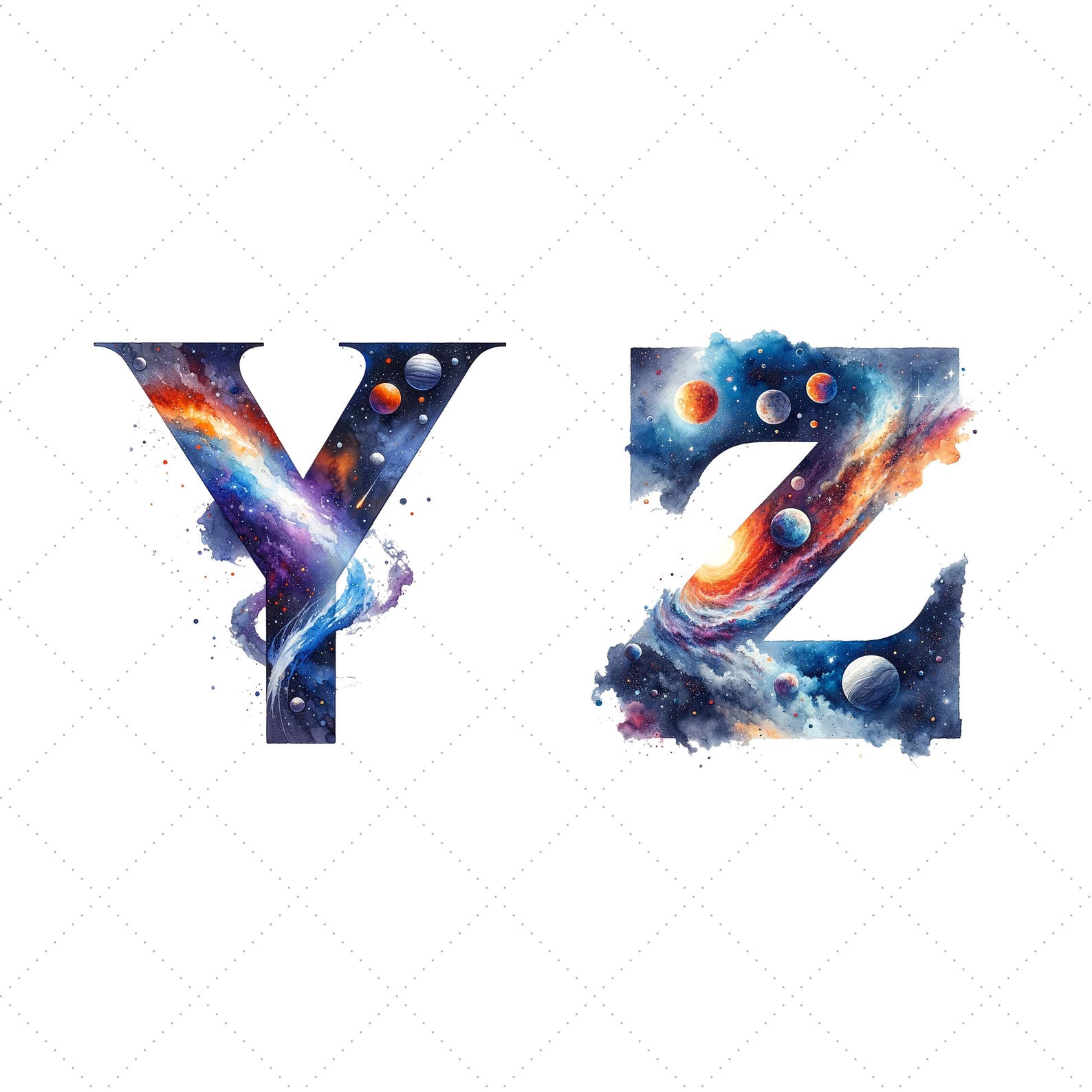 Space A-Z Alphabet Clipart, Space Letters, Watercolor Alphabet Png ...