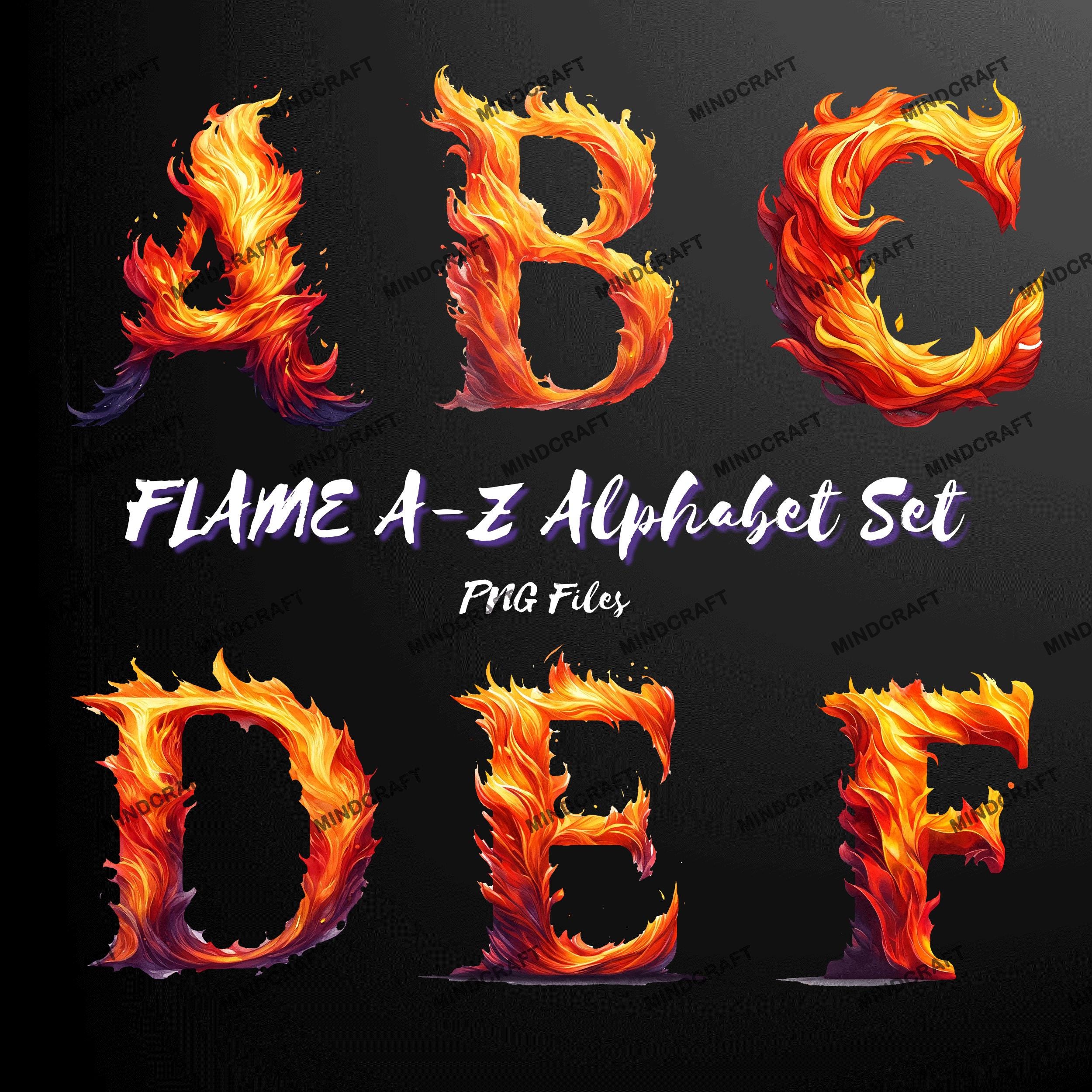 26 Flame Alphabet Clipart, Fire PNG Letters, Transparent Background ...