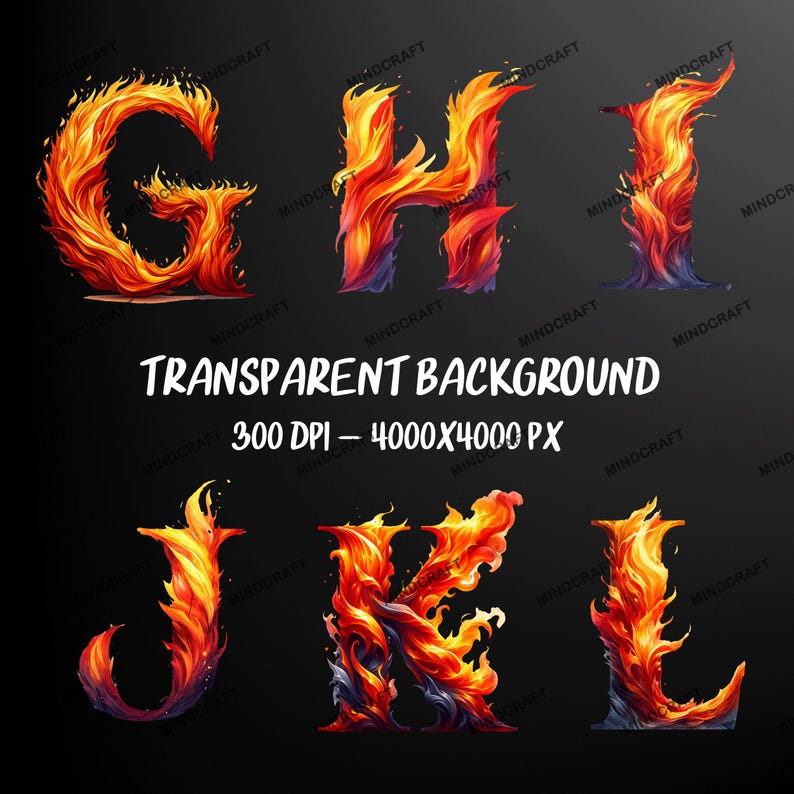 26 Flame Alphabet Clipart, Fire PNG Letters, Transparent Background ...