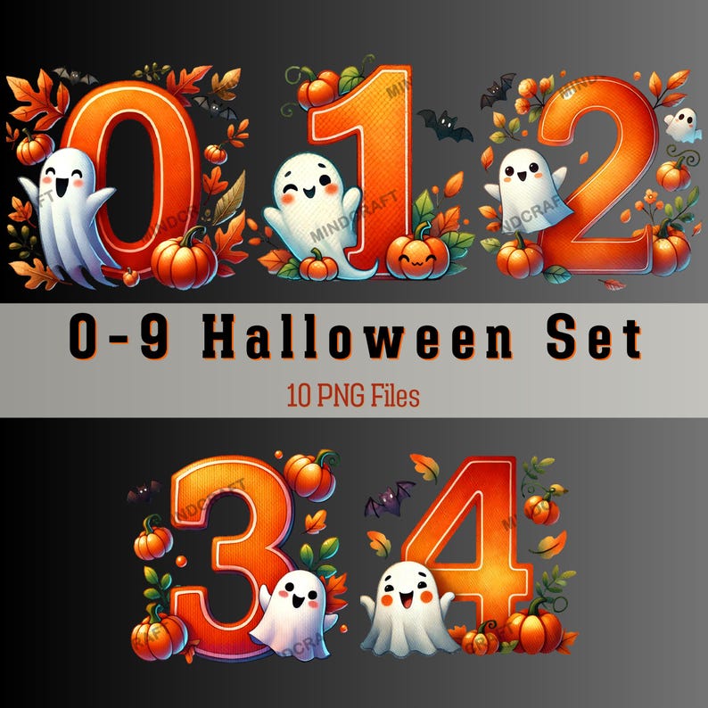 Halloween Cute Ghost 0-9 Numbers I Watercolor Ghost Letters I ...