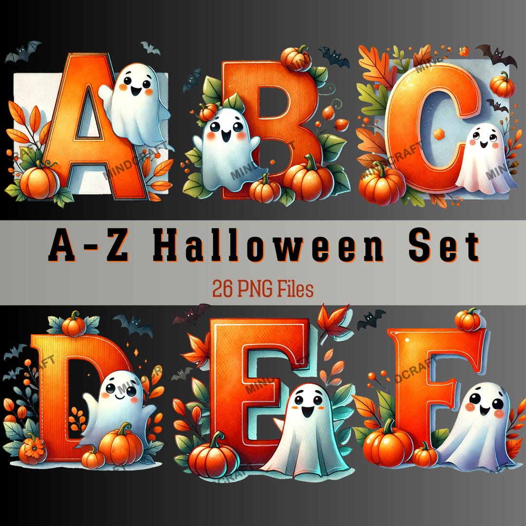 Halloween Cute Ghost A-Z Alphabet I Watercolor Ghost Letters I ...