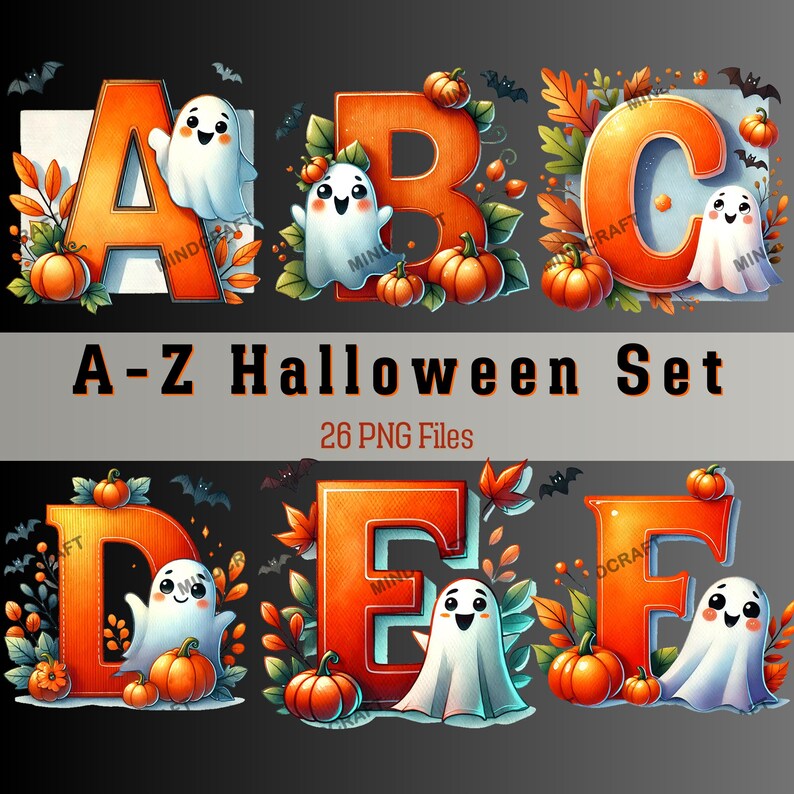 Halloween Cute Ghost A-Z Alphabet I Watercolor Ghost Letters I ...