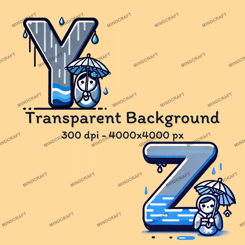 Teru Teru Bozu A-Z Alphabet Clipart, Rainny Letters, Rain Alphabet Png ...