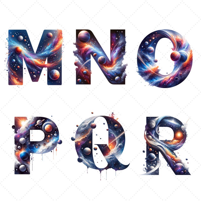 Space A-Z Alphabet Clipart, Space Letters, Watercolor Alphabet Png ...