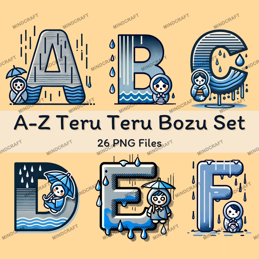 Teru Teru Bozu A-Z Alphabet Clipart, Rainny Letters, Rain Alphabet Png ...