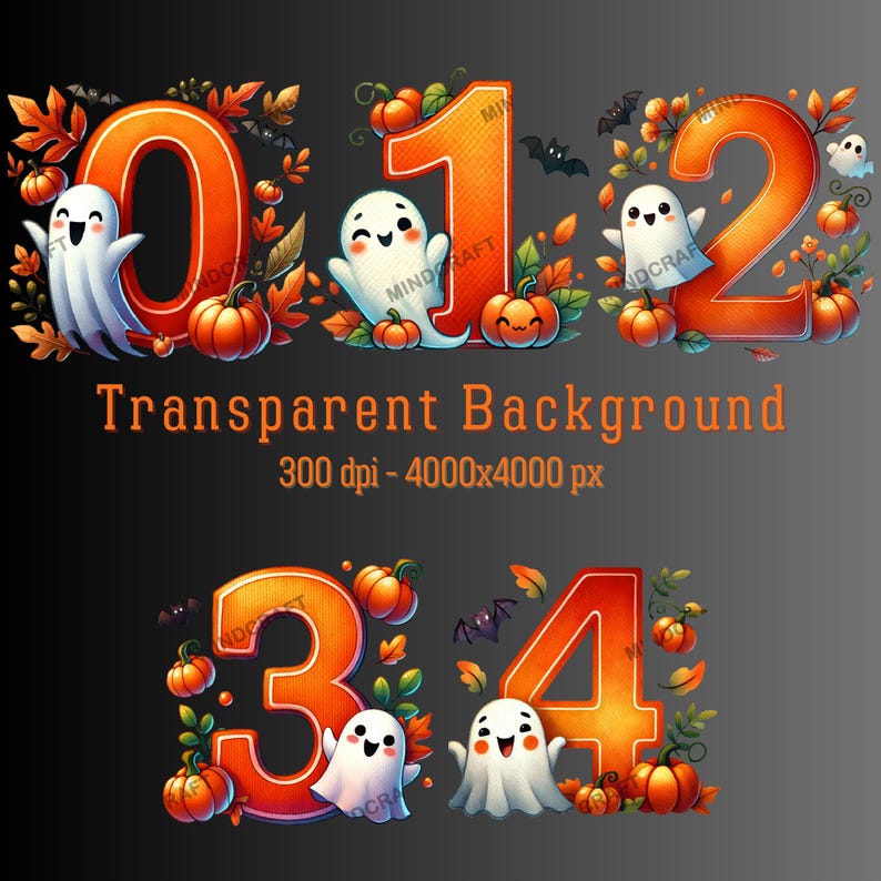 Halloween Cute Ghost 0-9 Numbers I Watercolor Ghost Letters I ...