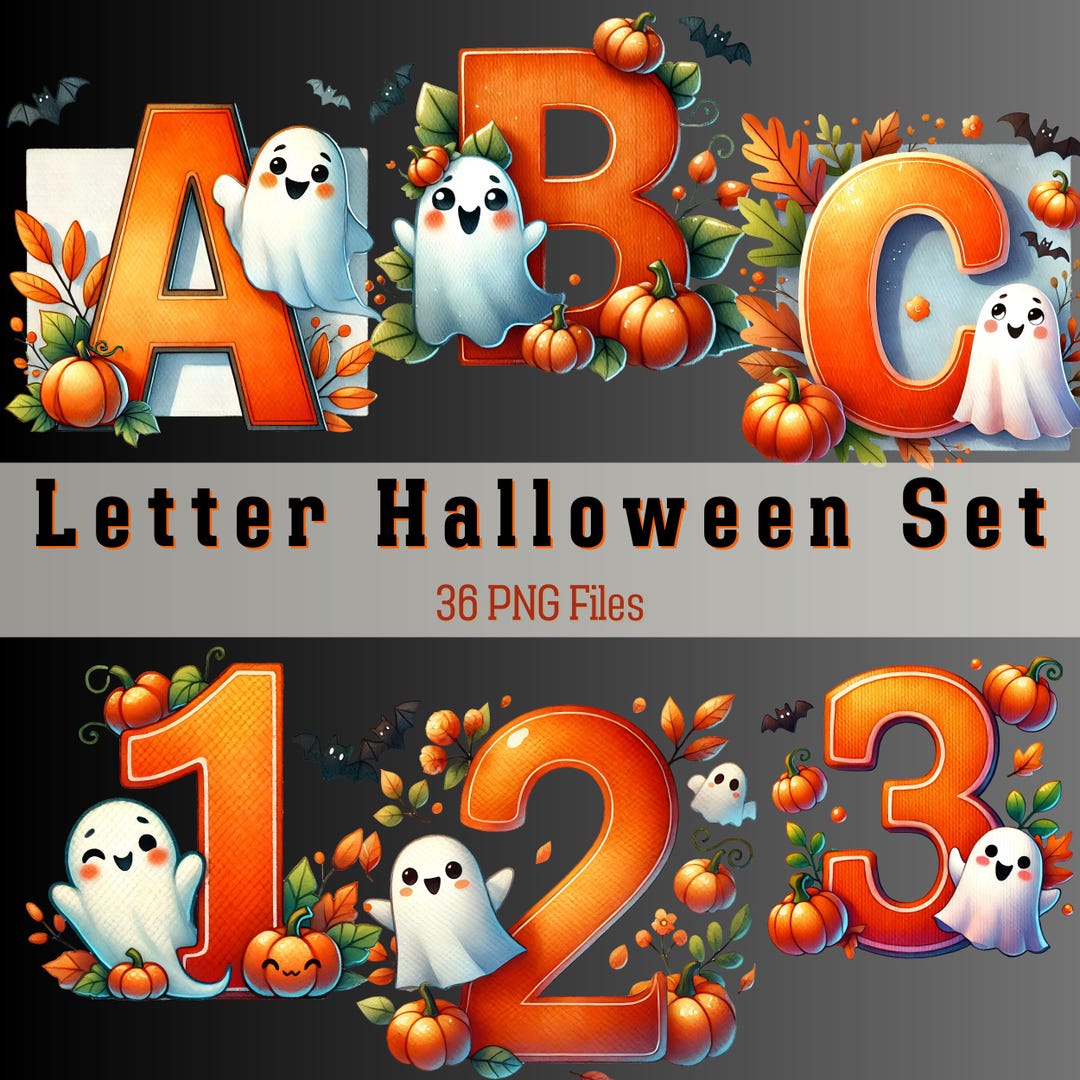 Halloween Cute Ghost Letter Set I Watercolor Ghost Letters I ...