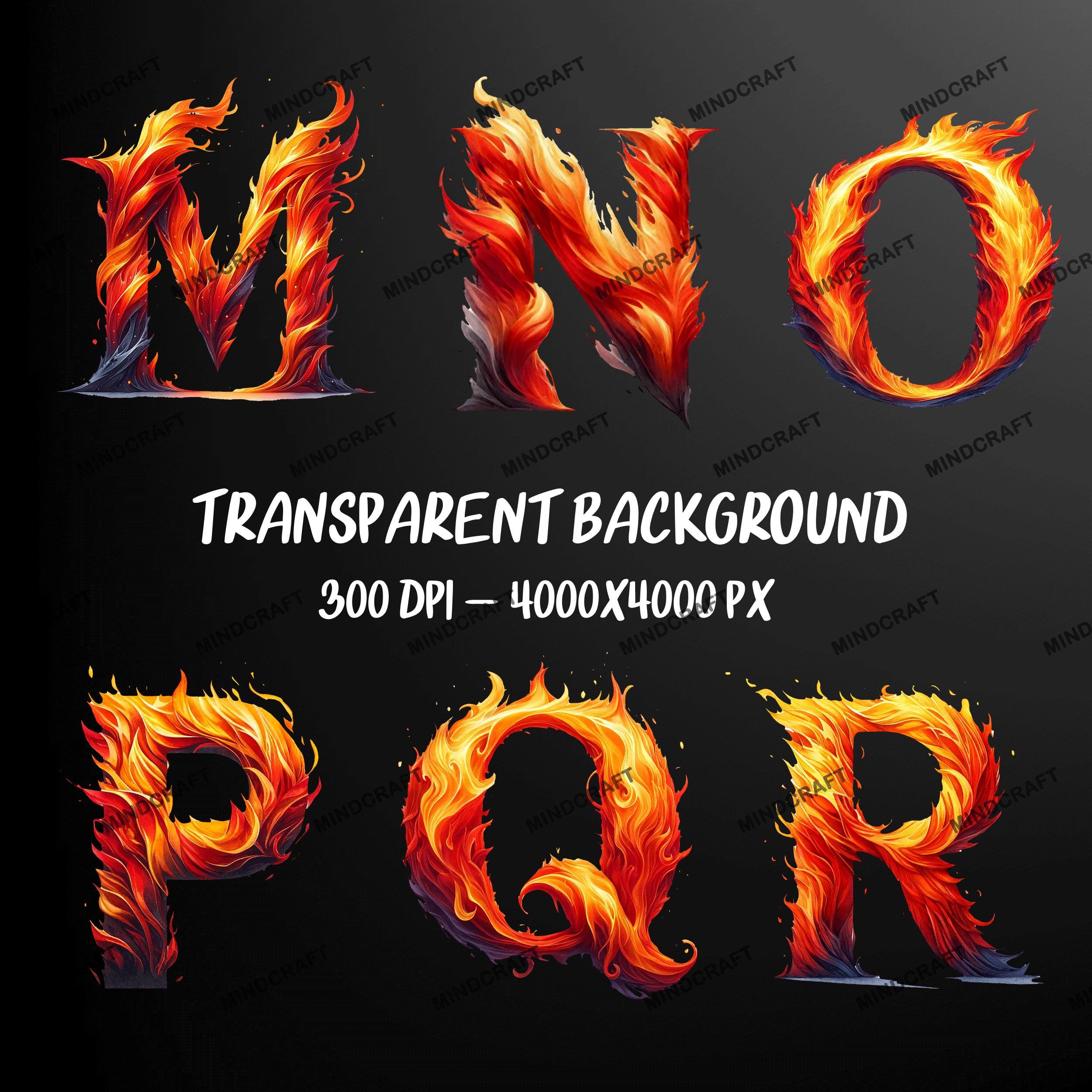 26 Flame Alphabet Clipart, Fire PNG Letters, Transparent Background ...