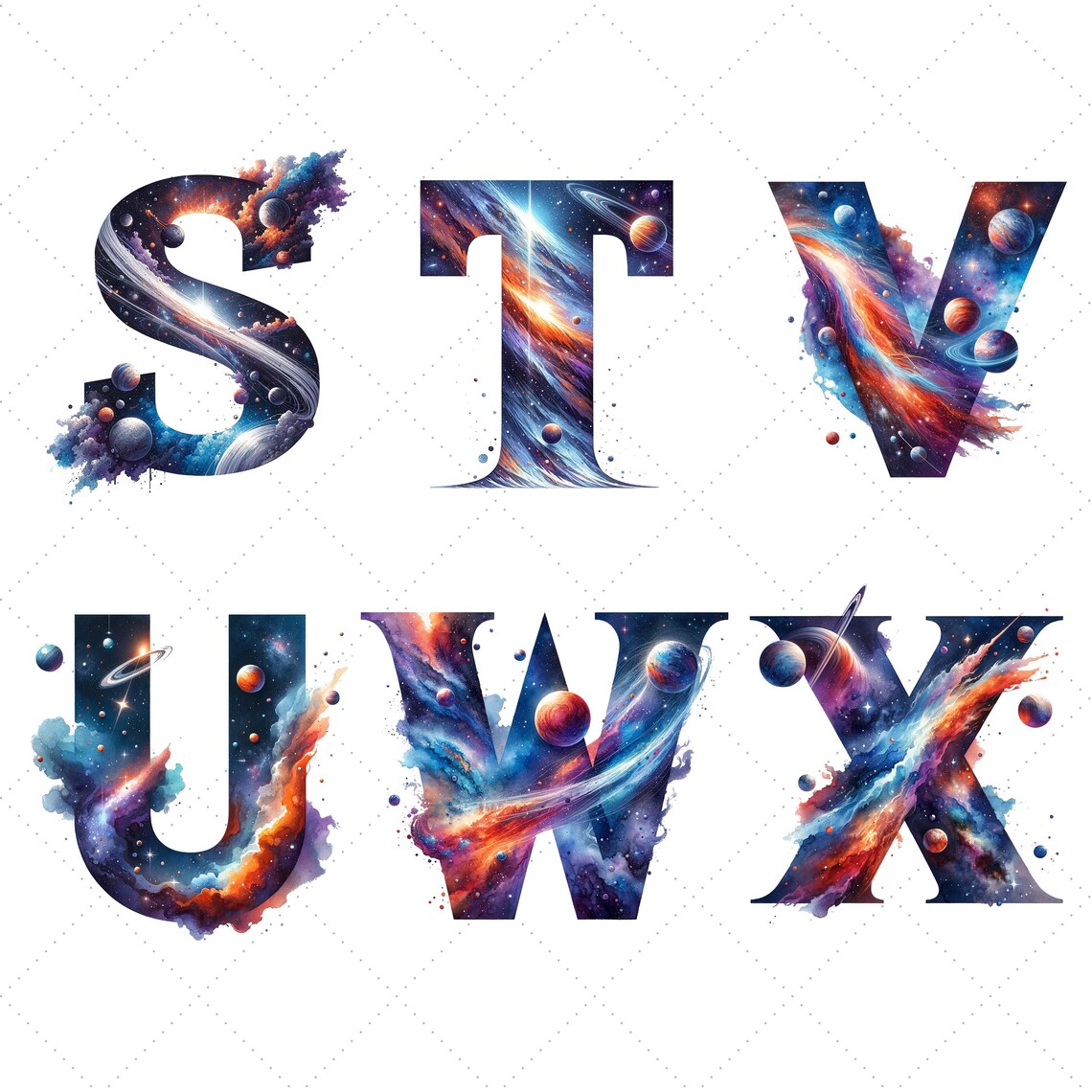 Space A-Z Alphabet Clipart, Space Letters, Watercolor Alphabet Png ...