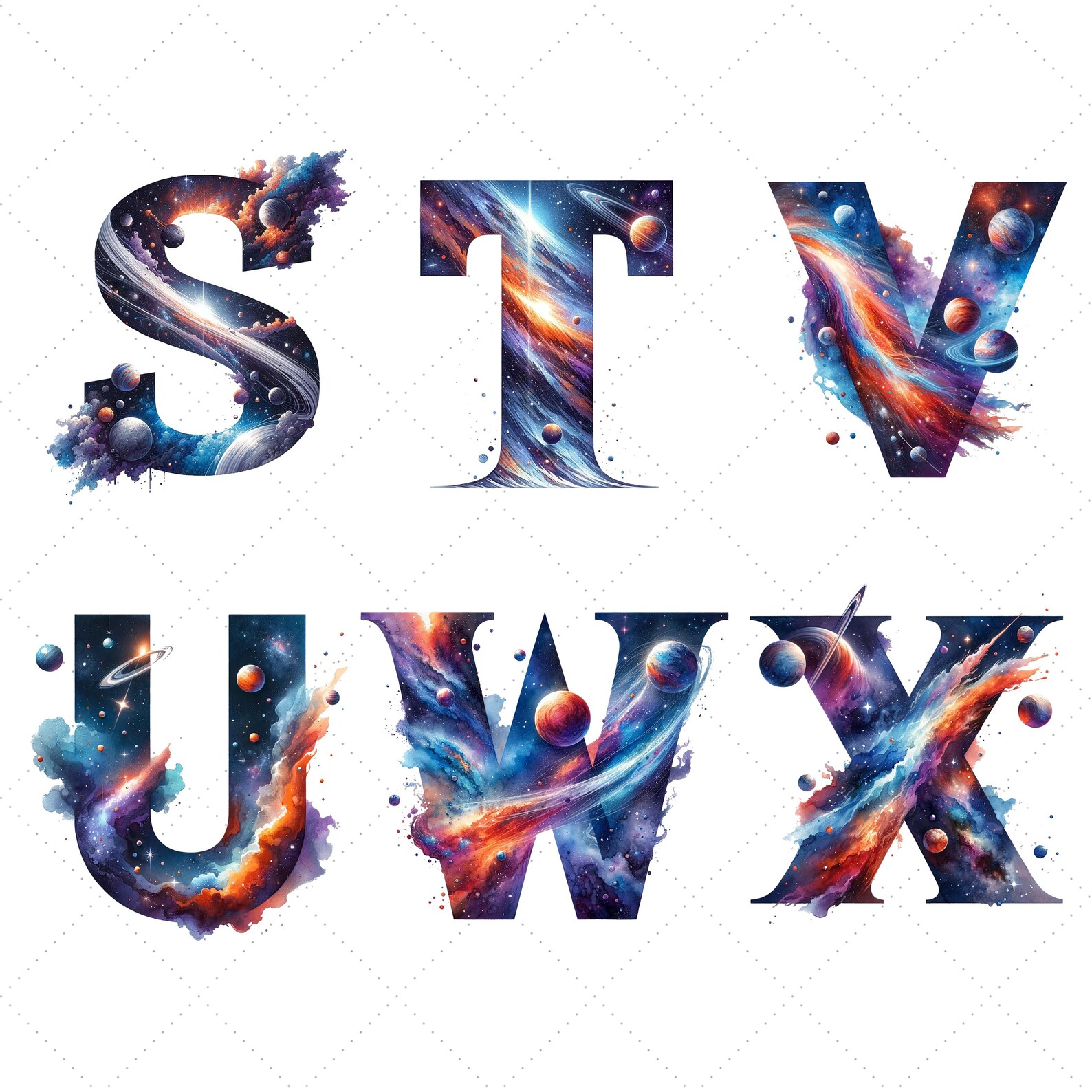Space A-Z Alphabet Clipart, Space Letters, Watercolor Alphabet Png ...