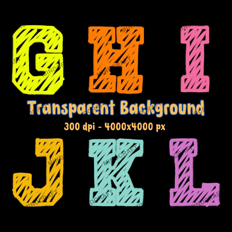 Crayon Alphabet Clipart: Handdrawn PNG Letters (digital Download ...