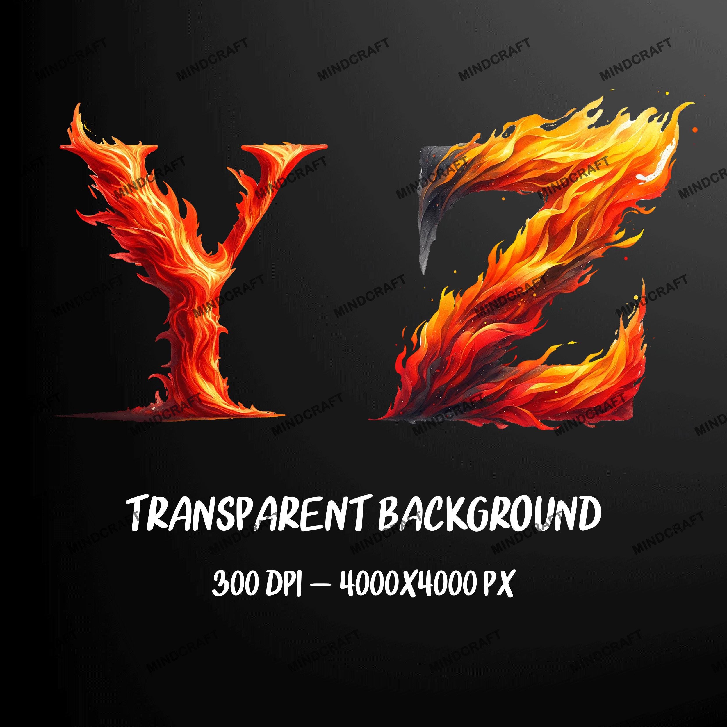 Flame Alphabet Clipart: Fire PNG Letters, Transparent Background ...