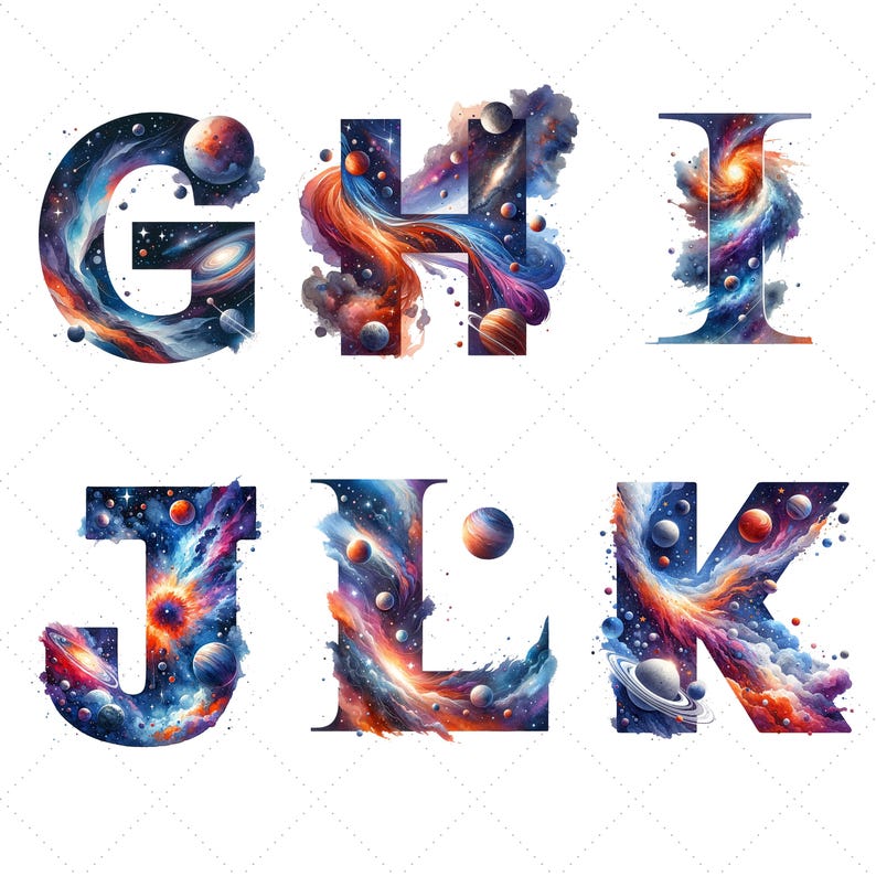 Watercolor Space Alphabet Clipart: A-Z Letters (PNG) - Etsy