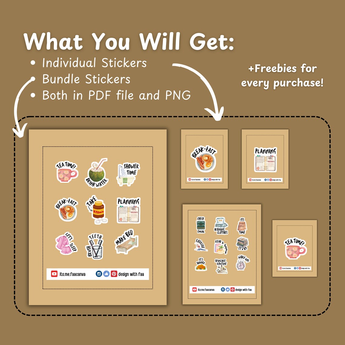 Daily Routine Icon Planner Stickers, Full Day Printable Stickers, Mini ...