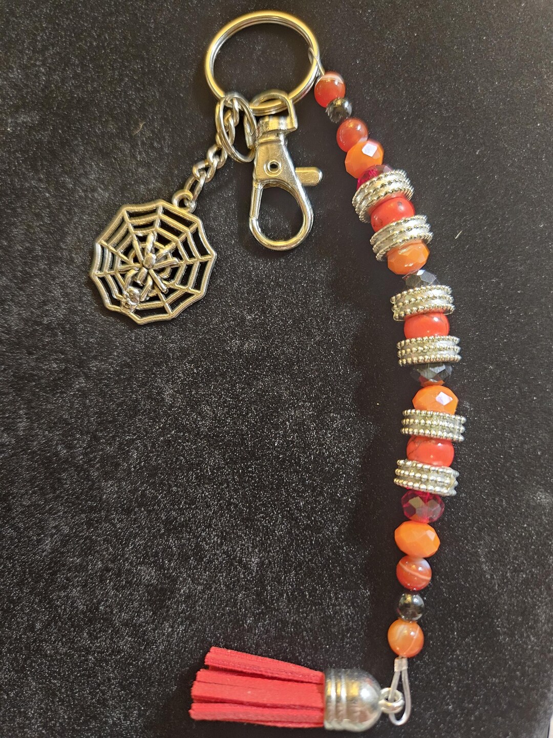 Onyx, Carnelian, Austrian Crystal, Red Turquoise, Spider Web Charm ...