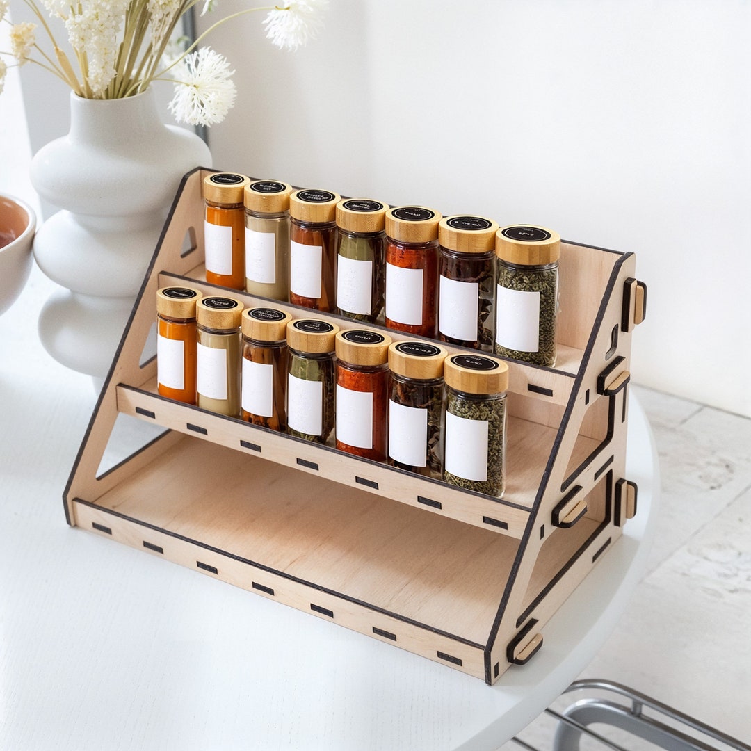 Wooden Spice Rack for Counter, Spice Organization, Spice Shelf, Tiered ...