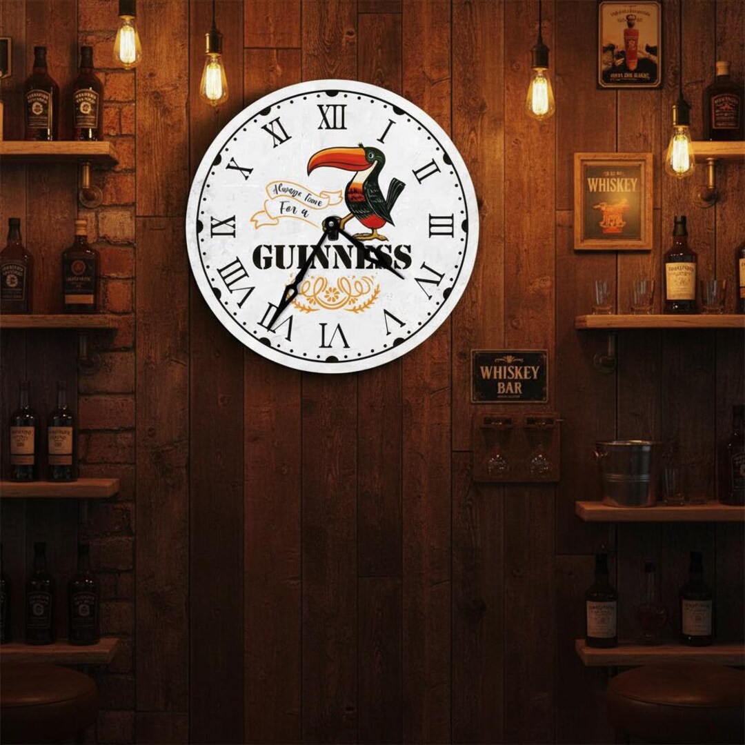 Guinness Wall Clock, Guinness Toucan Wall Art, Bar Clock, Man Cave Wall ...