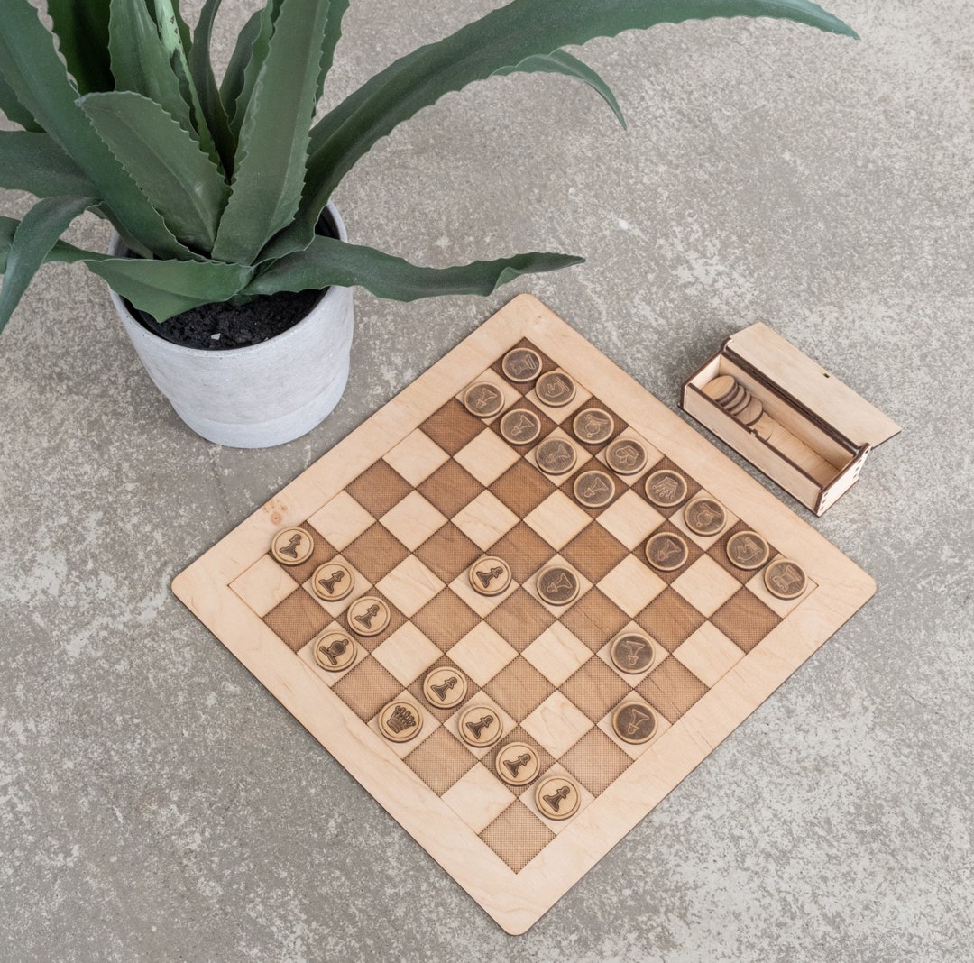 Wood Checker Board, Checker Set, Wooden Board Game, Wooden Checkers ...