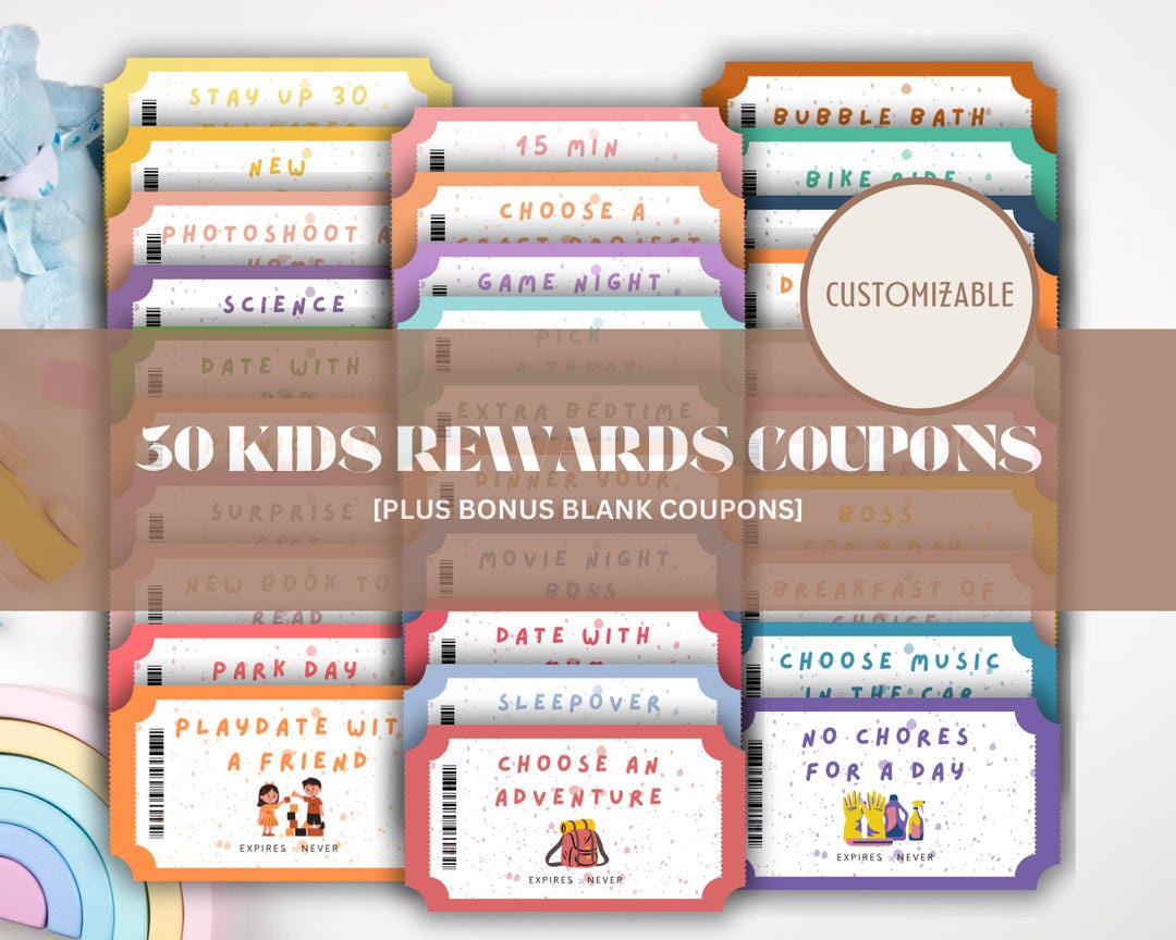 30 Editable Kids Reward Coupons, Blank Good Behavior Voucher Template ...