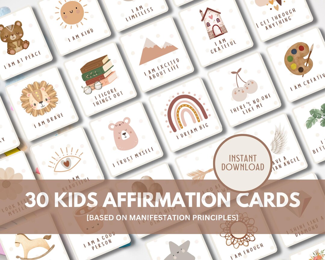 30 Kids Affirmation Flash Cards, Visuals Based on Manifestation ...
