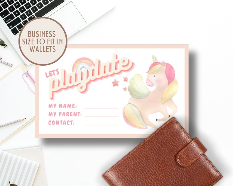 Unicorn Printable Playdate Cards, Rainbow Colorful Girly Calling Cards ...