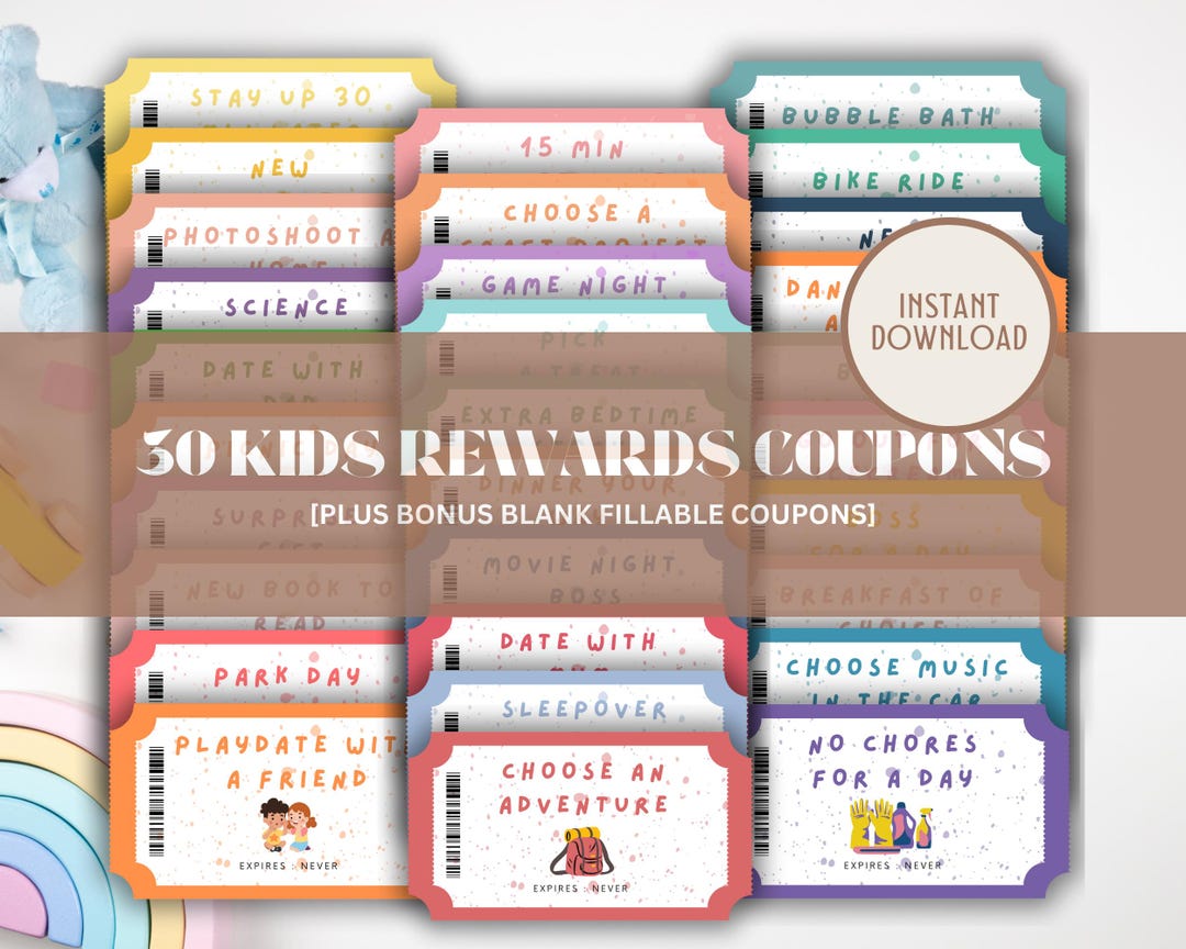 30 Printable Kids Reward Coupons, Including 10 Bonus Blank Coupons ...