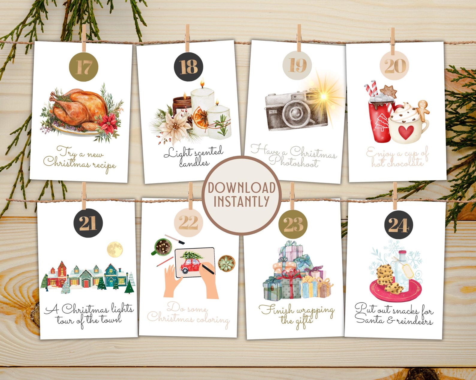 Advent Calendar Cards for Families | 24 Printable Christmas Bucket List ...