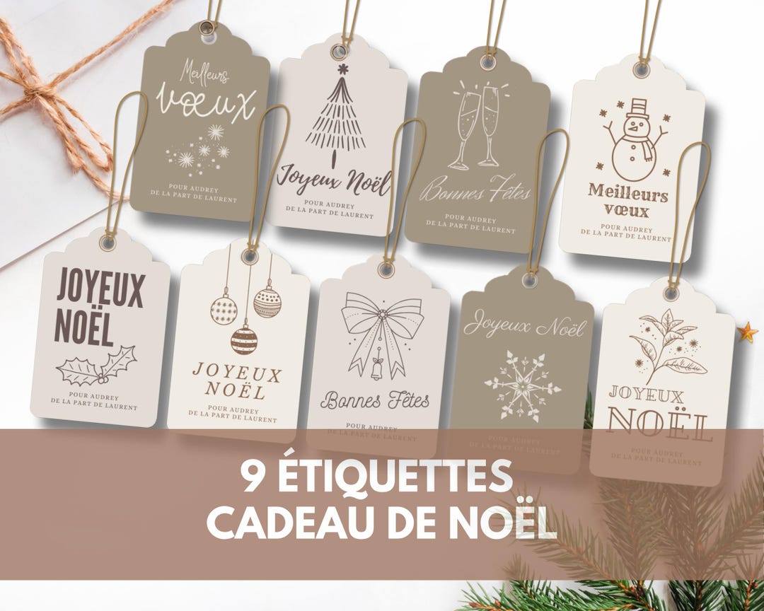 9 Étiquettes De Cadeaux Noël Personnalisé En Français, French Editable ...