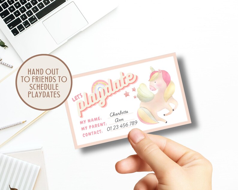 Unicorn Printable Playdate Cards, Rainbow Colorful Girly Calling Cards ...