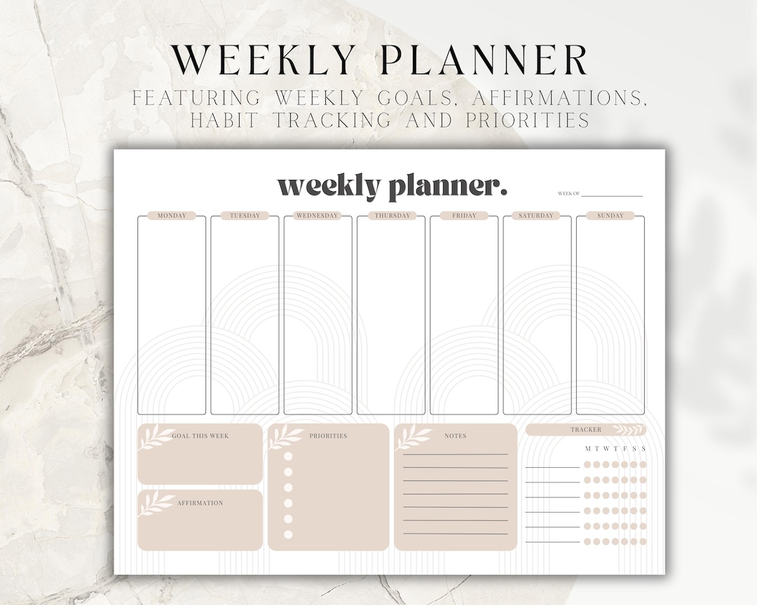 Landscape Weekly Planner | Printable Weekly Schedule | Undated Weekly ...