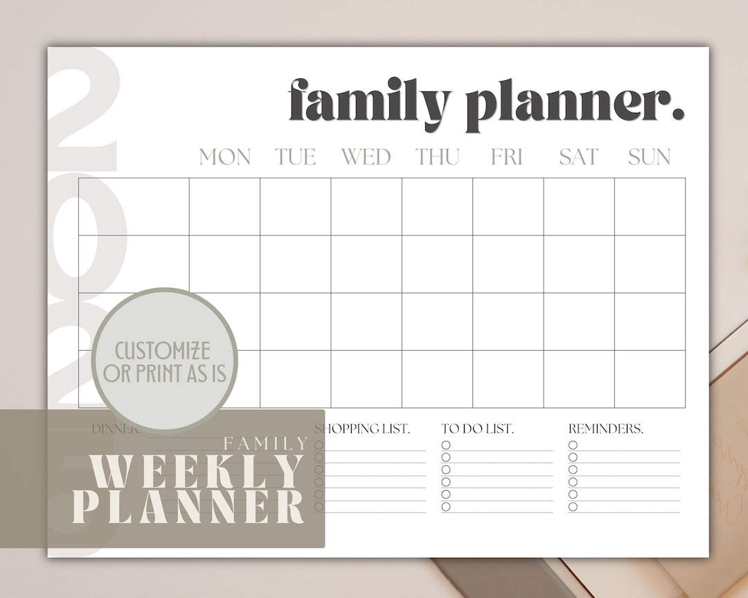 Editable Weekly Family Planner, Printable Week at a Glance Organizer ...