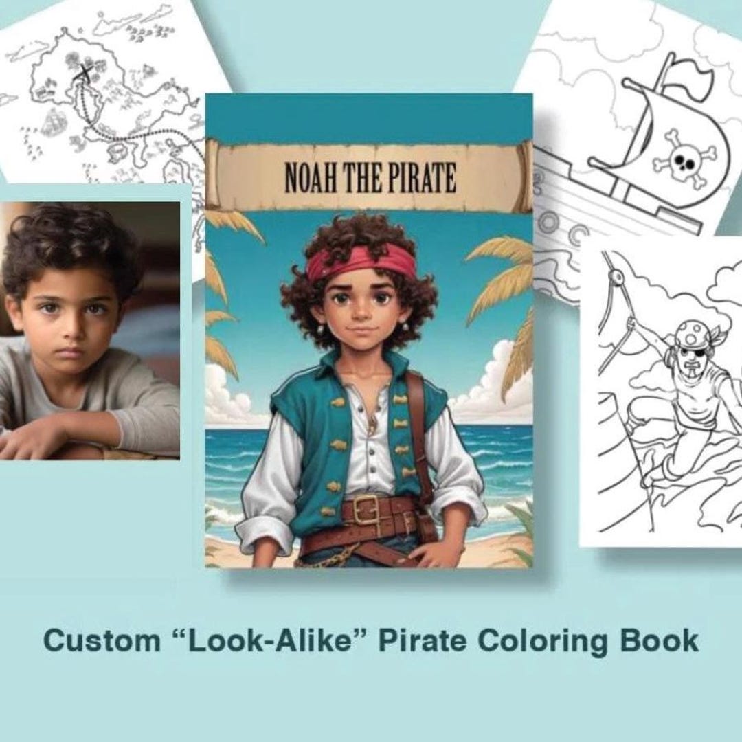 Pirate Themed Coloring Book, Kids Custom Coloring Book, Personalized ...