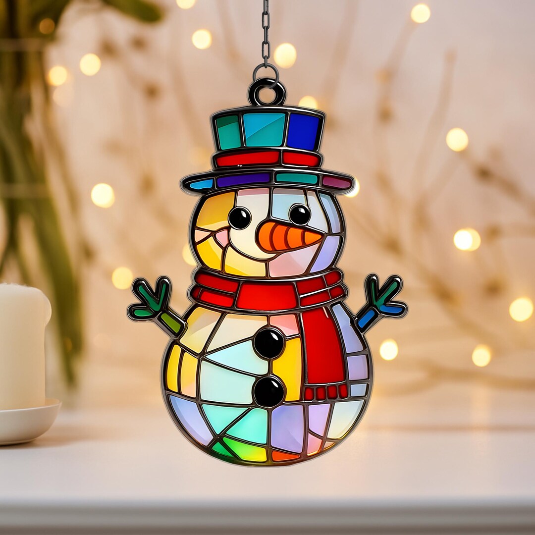 Christmas Snowman Acrylic Suncatcher, Colorful Snowman Christmas Window ...