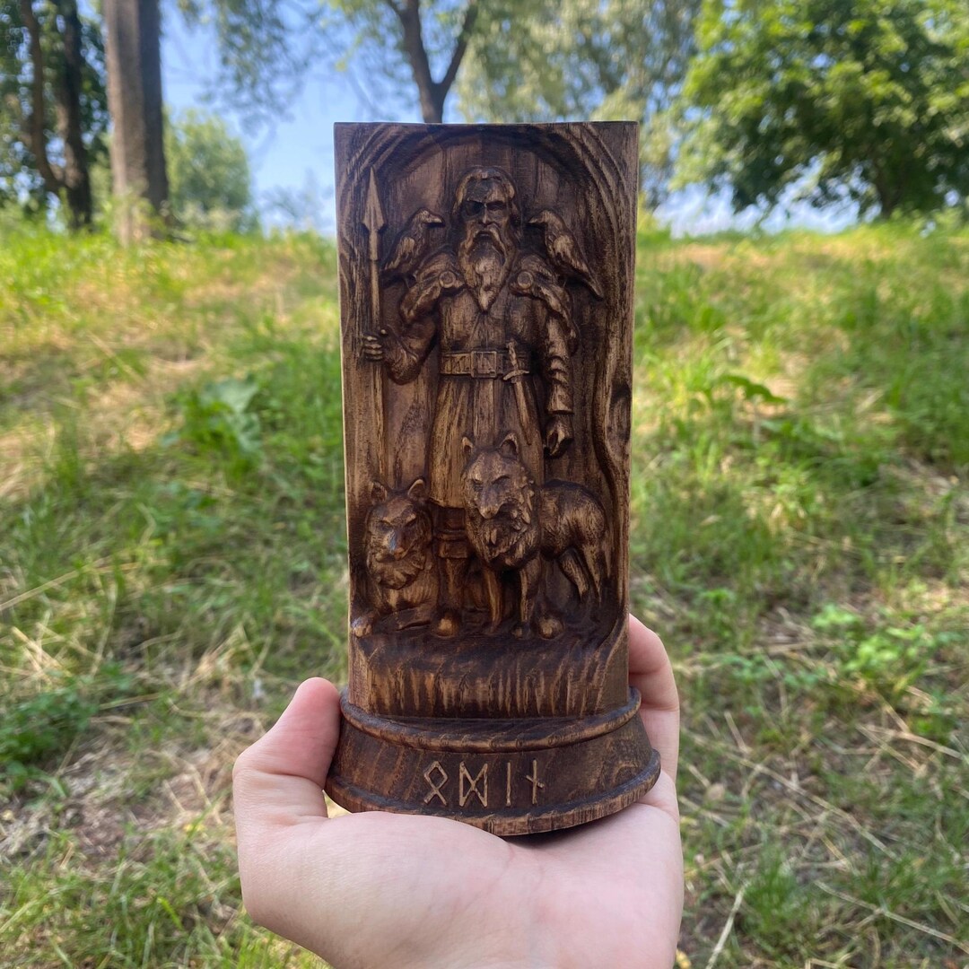 Odin Wooden Statue – Norse Pagan God Idol, Viking Figurine, Nordic ...
