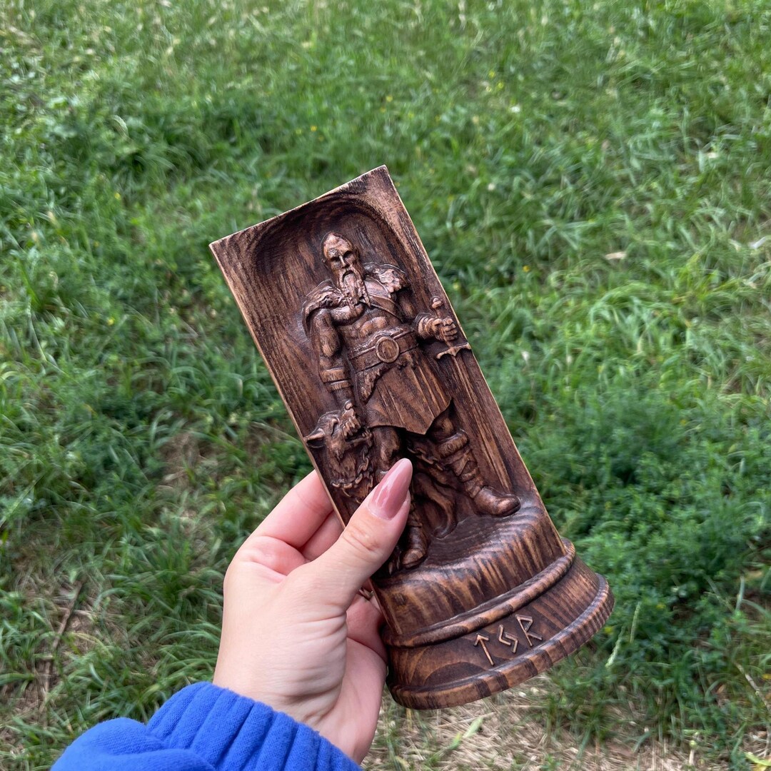Wooden Tyr Figurine – Norse God Statue of War and Courage, Pagan Idol ...