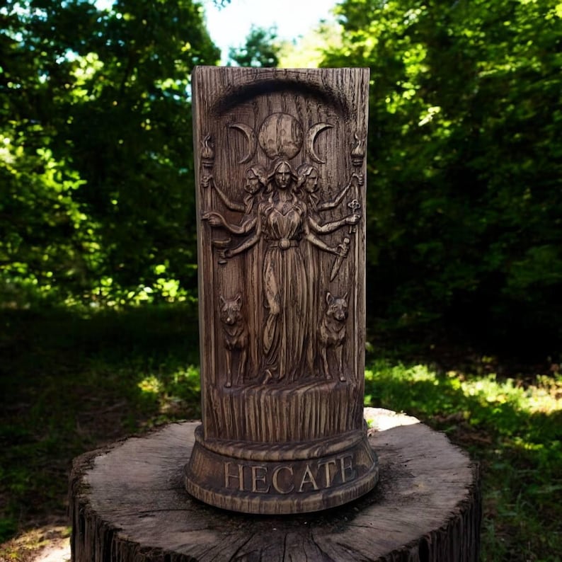 Dark Goddess Hecate Wooden Statue – Greek Goddess of Magic and ...