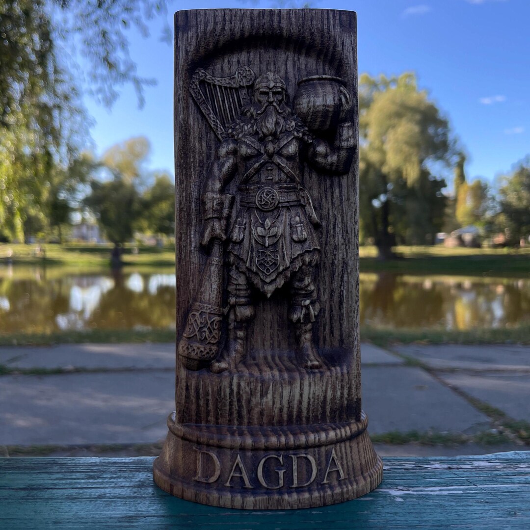 Wooden Dagda Statue – Celtic Irish God Figurine of Strength and ...