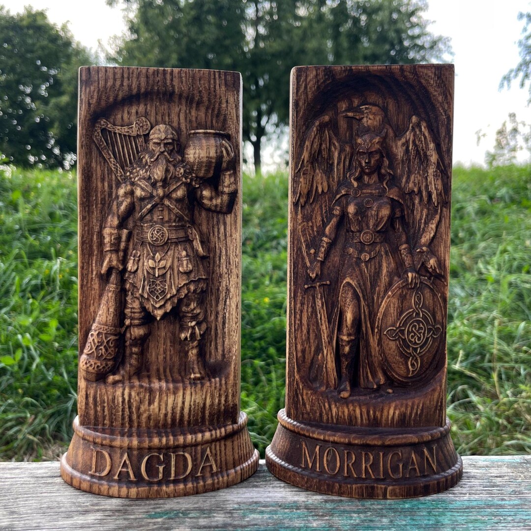 Wooden Morrigan and Dagda Statues: Celtic Pagan Altar Deities - Etsy