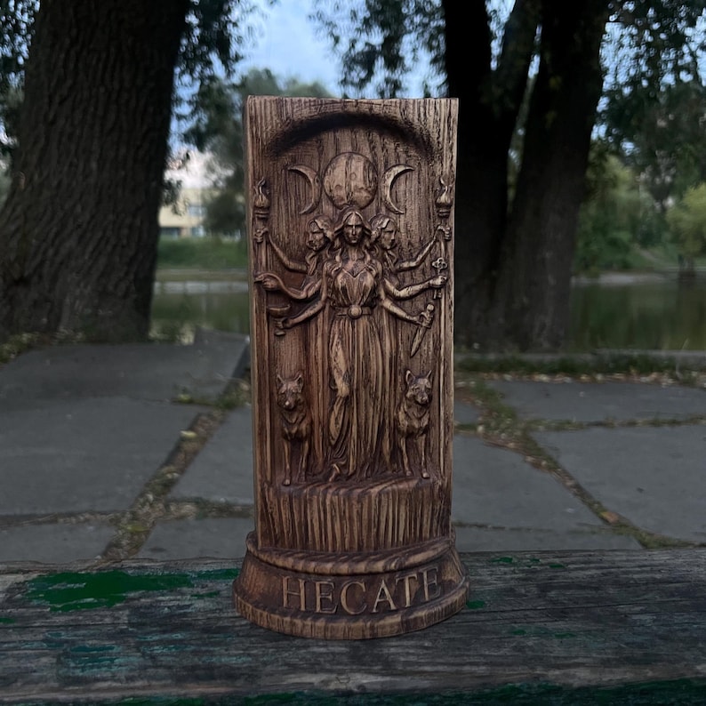Dark Goddess Hecate Wooden Statue – Greek Goddess of Magic and ...