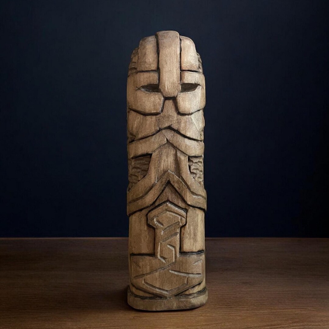 Wooden Thor Figurine, Norse God Statue, Pagan Altar Decor, Hand Carved ...