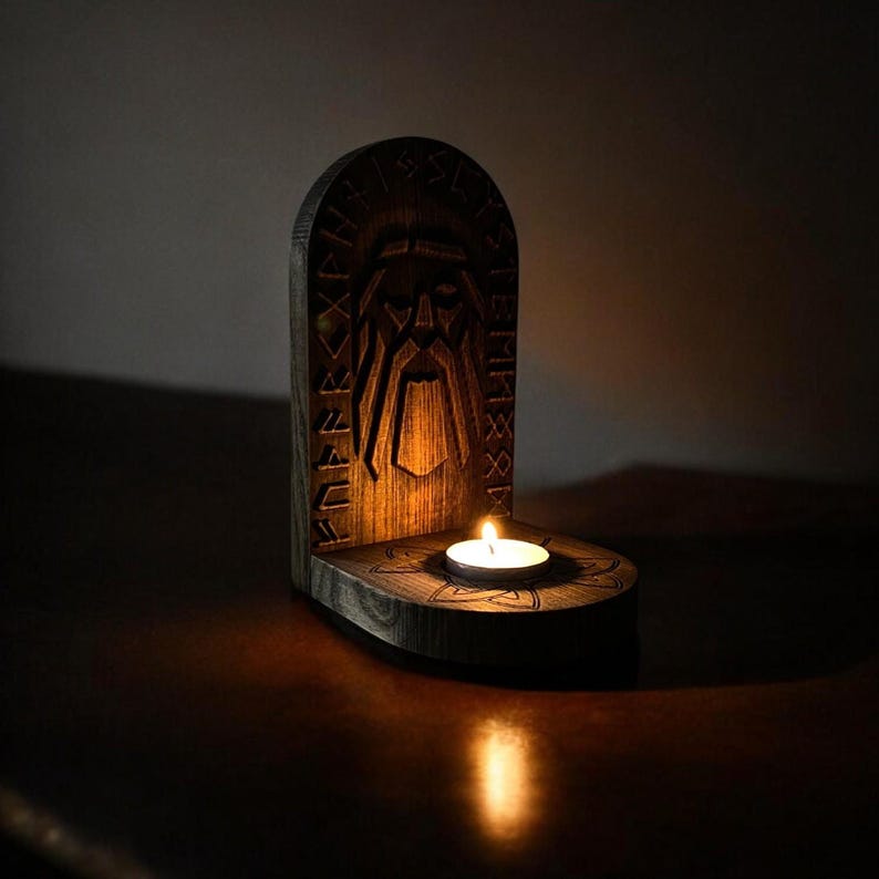 Wooden Pagan Altar God - ODIN. All-father. Wooden Candle Holder. Ritual ...