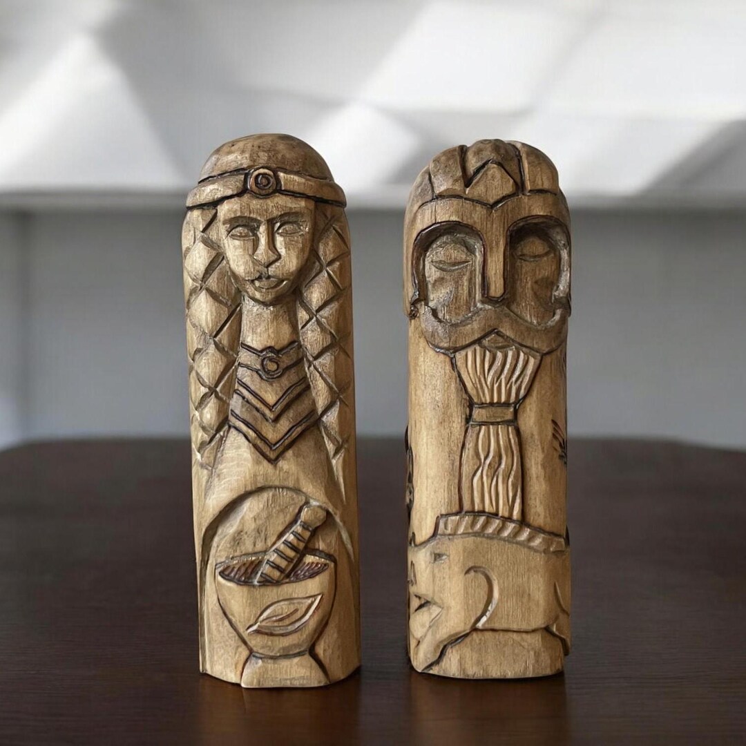 Wooden Gods Figurines - FREYA & FREYR. Scandinavian God. Heathen God ...