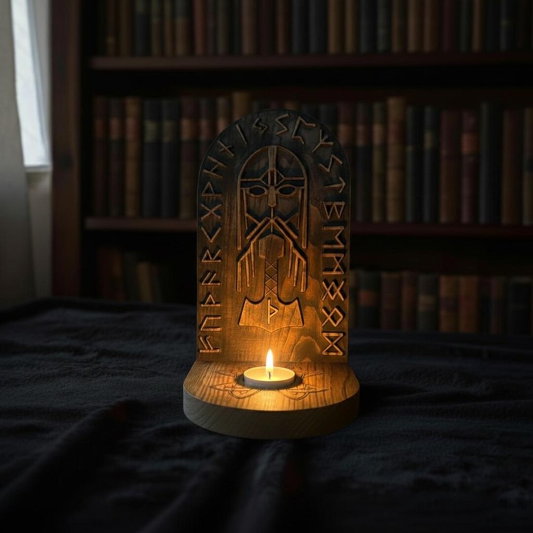 Wooden Thor Candle Holder – Norse God Altar Statue | Viking Pagan Decor ...