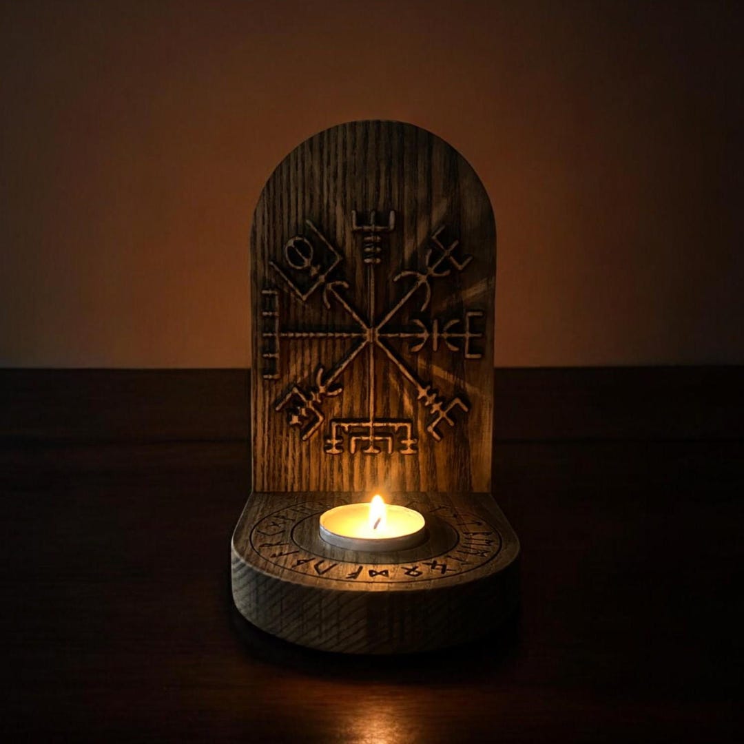 Vegvísir Wooden Pagan Altar – Norse Symbol Decor, Viking Ritual Altar ...