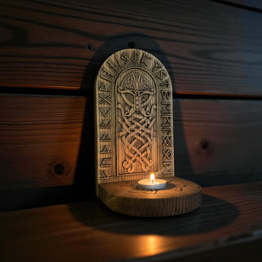 Odin Wooden Candle Holder – Norse Pagan God Altar Decor, Viking Idol ...